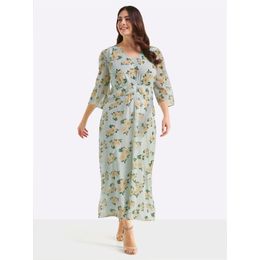 sheego Damen Chiffonkleid mit Blumenprint, zartmint-apricot-gemustert, Gr&ouml;&szlig;e 44