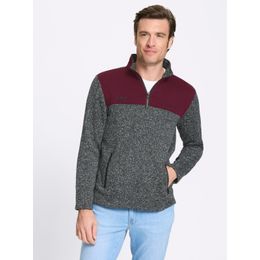 Catamaran Herren Strickfleece-Pullover mit Stickerei, schwarz-bordeaux-meliert, Gr&ouml;&szlig;e 44/46