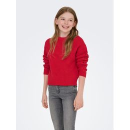 Strickpullover KIDS Only "KOGKATIA LS STRUCTURE O-NECK CP KNT", Kinder, Gr. 122/128, rot (salsa), Strick, Obermaterial: 50% Viskose, 27% Nylon, 23% Polyester, unifarben, Rundhals, Pullover Strickpullover