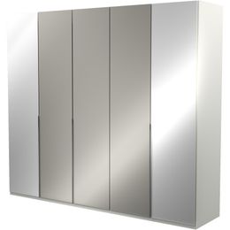 Kleiderschrank Musterring "San Diego, Kleiderschrank, Schrank, Garderobe, mit Glast&uuml;ren", wei&szlig;, B:250cm H:236cm T:58cm, Glas, Holzwerkstoff, Schr&auml;nke, Kleiderschrank, 5-t&uuml;rig (ged&auml;mpft), 6 B&ouml;den, 3 Kleiderstangen, Chromgriffe