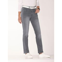 WITT Damen Gerade Jeans mit seitlichen Kontraststreifen, blue-stone-washed, Gr&ouml;&szlig;e 40