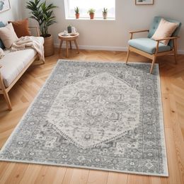Teppich LIVABLISS "MENDOZA", grau, B:160cm H:8mm L:220cm, Kunstfaser, Teppiche, Teppich, Vintage Orientteppich, Kurzflor Boho Wohnzimmerteppich, L&auml;ufer