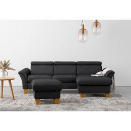 Ecksofa Home Affaire "Lindgren L-Form", grau (anthrazit), B:258cm H:84cm T:169cm, 100% Polyester, Sofas, Ecksofa, wahlweise mit Bett mit klappbaren Rollen, Kasten und Kopfverstellung