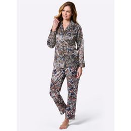 w&auml;schepur w&auml;schepur Damen Pyjama in Satin-Qualit&auml;t, marine-cognac-bedruckt, Gr&ouml;&szlig;e 48/50