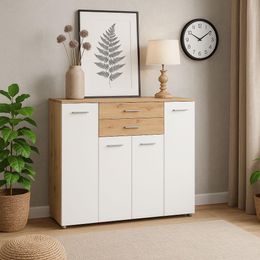 Hochkommode Home Affaire "Prato", beige (artisan, oak, nachbildung, wei&szlig;), B:156cm H:123cm T:39cm, Hartfaserplatte, Holzwerkstoff, Kunststoff, Sideboards, Kombikommode, mit 2 Schubkasten