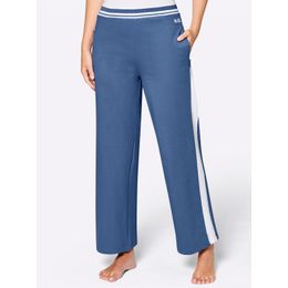 feel good Damen Dehnbund-Hose mit Zippertaschen, mittelblau-wei&szlig;, Gr&ouml;&szlig;e 26/27