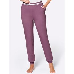 feel good Damen Dehnbund-Hose aus Sweatware, violett-wei&szlig;, Gr&ouml;&szlig;e 52/54