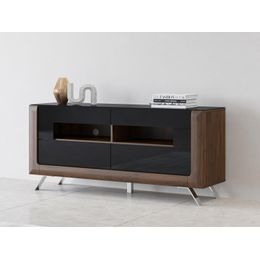 Lowboard Home Affaire "Kasai", schwarz (wallnut columbia, schwarz hgl), B:160,5cm H:73cm T:48cm, Sideboards, Lowboard, Breite 160,5 cm, mit 2 Schubladen