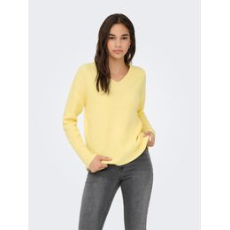 V-Ausschnitt-Pullover Only "ONLCAMILLA V-NECK L/S PULLOVER KNT NOOS", Damen, Gr. XL, mellow gelb detail:melange, Strick, Obermaterial: 74% Polyacryl, 24% Polyester, 2% Elasthan, meliert, regular fit normal, V-Ausschnitt, Strickb&uuml;ndchen, Pullover, Materialmix, regular fit