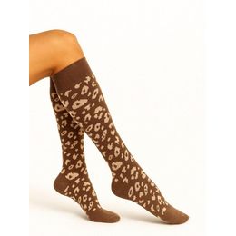 Lycille Knee High Socks 'moderne Baumwollkniestr&uuml;mpfe 37/41 f&uuml;r Frauen mit Tiermuster NEU braun' female Brown size 37-41