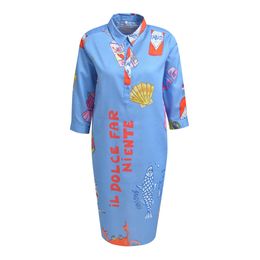 Milano Italy Knielanges Hemdblusenkleid mit Printmuster Damen Gr&ouml;&szlig;e 48 blau