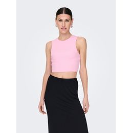 Tanktop Only "ONLVILMA S/L CROPPED TANK TOP JRS NOOS", Damen, Gr. XS, pink (pink lady), Jersey, Obermaterial: 95% Baumwolle, 5% Elasthan, unifarben, slim fit kurz, Rundhals, Tops Tanktop