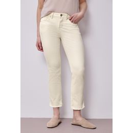Slim-fit-Jeans Street One "Style Tilly", Damen, Gr. 32, L&auml;nge 28, ecru soft washed, Denim/Jeans, Obermaterial: 92% Baumwolle, 6% Elastomultiester, 2% Lyocell, unifarben, slim fit 7/8-L&auml;nge, Jeans Slim-fit-Jeans, Straight Legs Jeans mit fransigem Saum