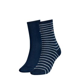 Socken Tommy Hilfiger "TH WOMEN SOCK 2P SMALL STRIPE", Damen, Gr. 35-38, blau (midnight blau), Baumwollmischung, gestreift, uni, normal, Socken Socken, mit schmalem Rippenb&uuml;ndchen, meliert, gestreift