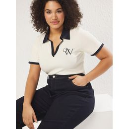 Trendyol Curve Poloshirt Damen Gr&ouml;&szlig;e XXXL creme / dunkelblau
