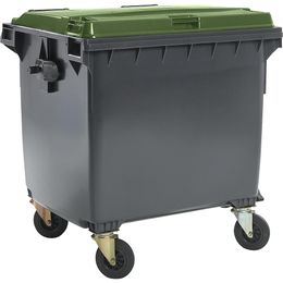 M&uuml;llcontainer aus Kunststoff, DIN EN 840, Volumen 1100 l, BxHxT 1370 x 1470 x 1115 mm, anthrazit/gr&uuml;n kaiserkraft