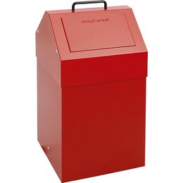 Wertstoffbeh&auml;lter mit Einwurfklappe, Volumen 45 l, BxHxT 320 x 650 x 310 mm, station&auml;r, rot RAL 3000 kaiserkraft