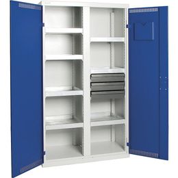 Umweltschrank mit T&uuml;rlochung, HxBxT 1800 x 1000 x 500 mm, 7 Wannenb&ouml;den, lichtgrau / enzianblau kaiserkraft