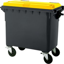 M&uuml;llcontainer aus Kunststoff, DIN EN 840, Volumen 660 l, BxHxT 1360 x 1235 x 765 mm, anthrazit/gelb kaiserkraft