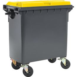 M&uuml;llcontainer aus Kunststoff, DIN EN 840, Volumen 770 l, BxHxT 1360 x 1330 x 770 mm, anthrazit/gelb kaiserkraft