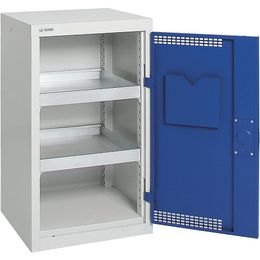 Umweltschrank mit T&uuml;rlochung, HxBxT 900 x 500 x 500 mm, 2 Wannenb&ouml;den, lichtgrau / enzianblau kaiserkraft