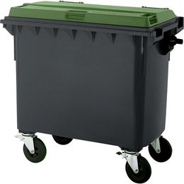 M&uuml;llcontainer aus Kunststoff, DIN EN 840, Volumen 660 l, BxHxT 1360 x 1235 x 765 mm, anthrazit/gr&uuml;n kaiserkraft