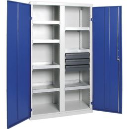 Umweltschrank ohne T&uuml;rlochung, HxBxT 1800 x 1000 x 500 mm, 7 Wannenb&ouml;den, lichtgrau / enzianblau kaiserkraft