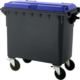 M&uuml;llcontainer aus Kunststoff, DIN EN 840, Volumen 660 l, BxHxT 1360 x 1235 x 765 mm, anthrazit/blau kaiserkraft