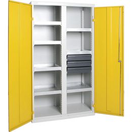 Umweltschrank ohne T&uuml;rlochung, HxBxT 1800 x 1000 x 500 mm, 7 Wannenb&ouml;den, lichtgrau / signalgelb kaiserkraft