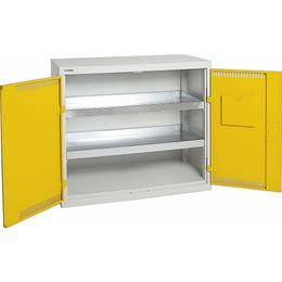 Umweltschrank mit T&uuml;rlochung, HxBxT 900 x 1000 x 500 mm, 2 Wannenb&ouml;den, lichtgrau / signalgelb kaiserkraft