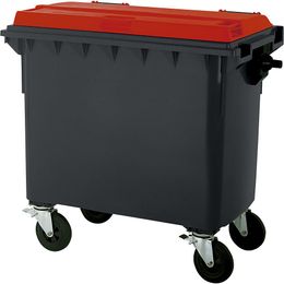M&uuml;llcontainer aus Kunststoff, DIN EN 840, Volumen 660 l, BxHxT 1360 x 1235 x 765 mm, anthrazit/rot kaiserkraft