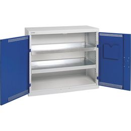 Umweltschrank mit T&uuml;rlochung, HxBxT 900 x 1000 x 500 mm, 2 Wannenb&ouml;den, lichtgrau / enzianblau kaiserkraft