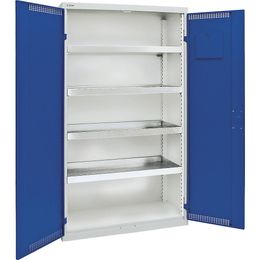 Umweltschrank mit T&uuml;rlochung, HxBxT 1800 x 1000 x 500 mm, 4 Wannenb&ouml;den, lichtgrau / enzianblau kaiserkraft