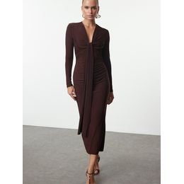 Trendyol Kleid Damen Gr&ouml;&szlig;e 36 dunkelbraun Winterkleid