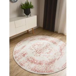 benuta Basic Teppich Sia Cream/Rosa &oslash; 120 cm - Vintage-Stil Teppich im Used-Look