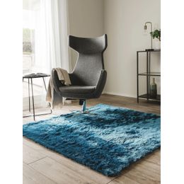 benuta Nest Hochflor Shaggyteppich Whisper Blau 60x60 cm - Bettvorleger f&uuml;r Schlafzimmer