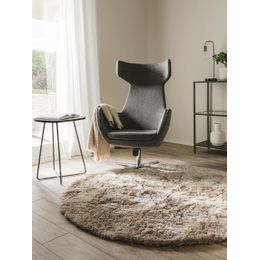 benuta Nest Hochflor Shaggyteppich Whisper Hellbraun &oslash; 80 cm rund - Bettvorleger f&uuml;r Schlafzimmer