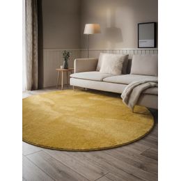 benuta Nest Hochfloorteppich Rund Soda Gelb &oslash; 120 cm - Moderner Kurzflor-Teppich f&uuml;r Wohnzimmer