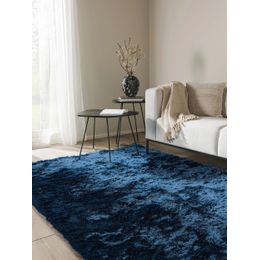 benuta Nest Hochflor Shaggyteppich Whisper Blau 80x150 cm - Bettvorleger f&uuml;r Schlafzimmer