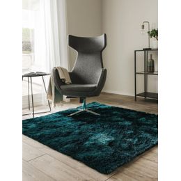 benuta Nest Hochflor Shaggyteppich Whisper T&uuml;rkis 60x60 cm - Bettvorleger f&uuml;r Schlafzimmer