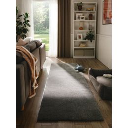 benuta Nest Waschbarer Hochflor Shaggyteppich Melvin Grau 80x250 cm - Bettvorleger f&uuml;r Schlafzimmer