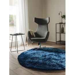 benuta Nest Hochflor Shaggyteppich Whisper Blau &oslash; 80 cm rund - Bettvorleger f&uuml;r Schlafzimmer