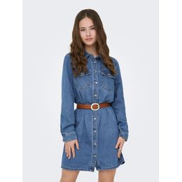 Jeanskleid Only "ONLLISA L/S DNM DRESS GUA NOOS", Damen, Gr. S, N-Gr, blau (medium blau denim), Denim/Jeans, Obermaterial: 90% Baumwolle, 10% Viskose, unifarben, Kleider Jeanskleid