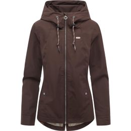 Outdoorjacke Ragwear "Outdoorjacke Monadde", Damen, Gr. L, braun (schwarz choco), Obermaterial: 100% Polyester PES. Obermaterial: Futter: 100% Polyester PES., figurumspielend, hoch geschlossener Ausschnitt, &Auml;rmel mit &Auml;rmelschlitz ohne B&uuml;ndchen, Jacken Outdoorjacke, Wasserdichte &Uuml;bergangsjacke mit Kapuze