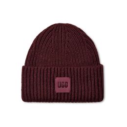 UGG Australia Beanie UGG "W CHUNKY RIB BEANIE", Damen, wild grape, bordeauxrot, Strick, Obermaterial: 76% Polyacryl, 17% Nylon, 7% Wolle, clean, unifarben, M&uuml;tzen Beanie, Winterm&uuml;tze, Strickm&uuml;tze mit Logobadge