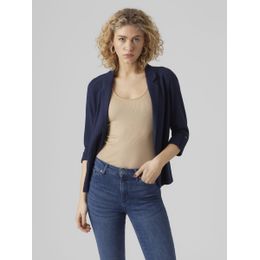 V&eacute;ro Moda Kurzblazer VERO MODA "VMJESMILO 3/4 LOOSE BLAZER WVN NOOS", Damen, Gr. M, blau (navy blazer), Web, Obermaterial: 55% Viskose, 45% Leinen, unifarben, regular fit normal, V-Ausschnitt, Blazer Kurzblazer, mit Leinen