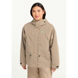 Funktionsjacke Jack Wolfskin "FIND THE WILD 2L JKT W", Damen, Gr. XS (34), oat, Web, Obermaterial: 86% Polyamid, 14% Elasthan. Futter: 100% Polyester, kontrastfarbene Details, unifarben, Basic Po-bedeckend, mit verstellbarem Klettverschluss, Jacken Funktionsjacke, wasserdicht, atmungsaktiv, &Uuml;bergangsjacke, kontrastfarbige Details