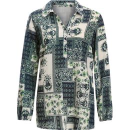 Damen Longbluse im Paisley-Druck in Patch-Optik champagner-marine-bedruckt, Gr&ouml;&szlig;e 40