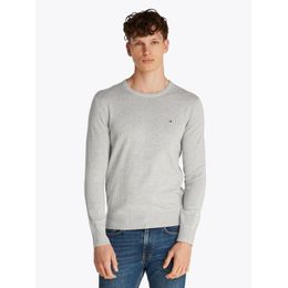 Rundhalspullover Tommy Hilfiger "ESSENTIAL COTTON", Damen, Gr. S, grau (light grau heather), Strick, Obermaterial: 100% Baumwolle, regular fit, Rundhals, Rippb&uuml;ndchen, Pullover Rundhalspullover, Crewneck Regular Fit Premium Mode