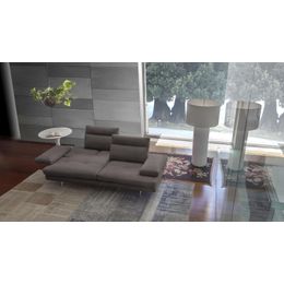 3-Sitzer Calia italia "Toby Wing, 208 cm breit, Designsofa mit hohem Sitzkomfort", grau (tortora quebec), B:208cm H:90cm T:113cm, Synthetische Faser (100% Polyester), Sofas, 3-Sitzer, inklusive Sitztiefenverstellung, F&uuml;&szlig;e in Chrom gl&auml;nzend